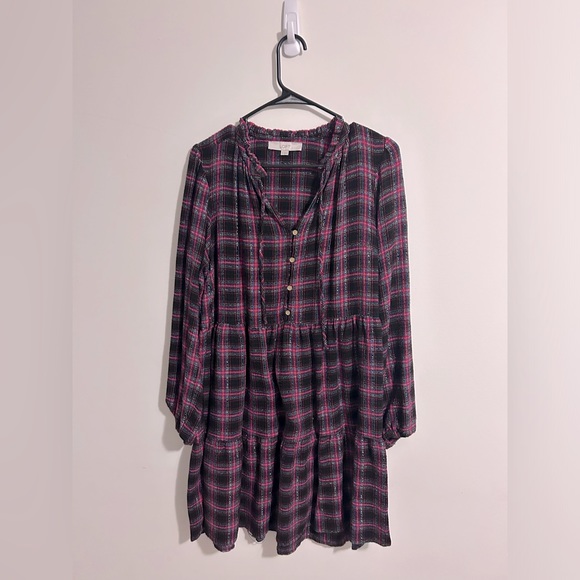 LOFT | Dresses | Loft Shimmer Plaid Flounce Dress | Poshmark